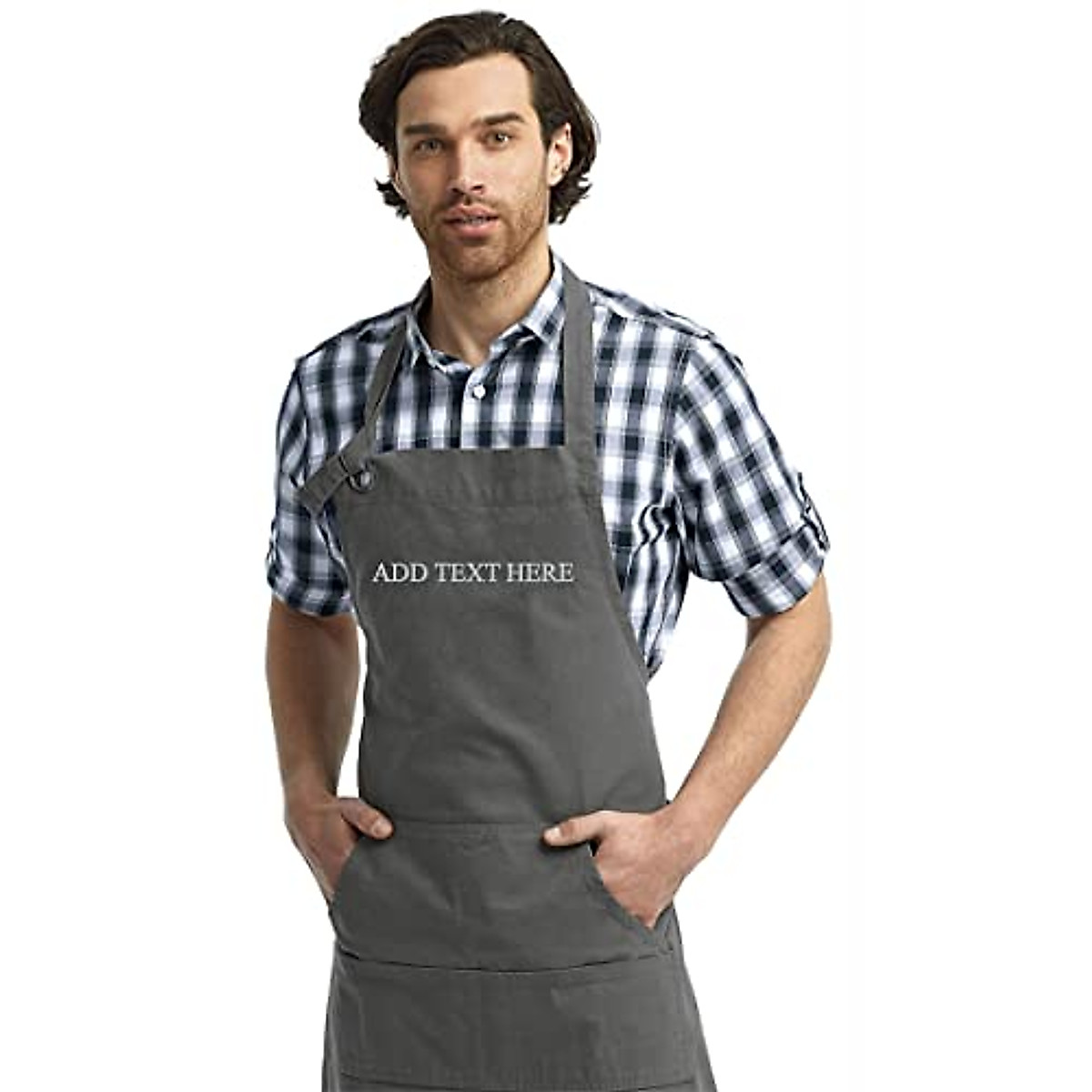 Custom Embroidered Aprons Add Text or Design (Add Text, Dark Grey)