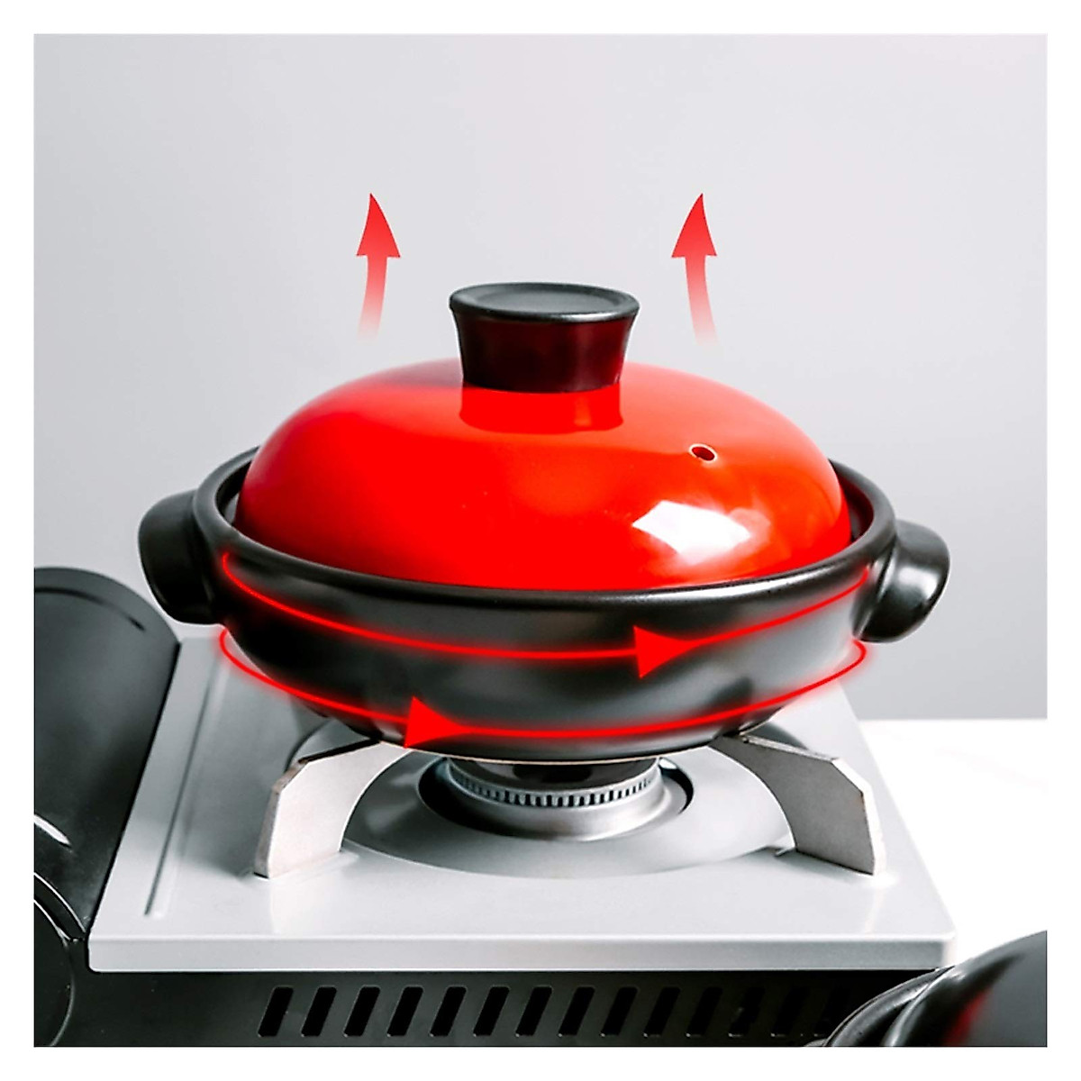 soup pot Classic Round Earthenware Pot with Dual Handle and Red Lid 1L Heat Resistant Soup Pot Added Australian Spodumene Material stock pots with lids