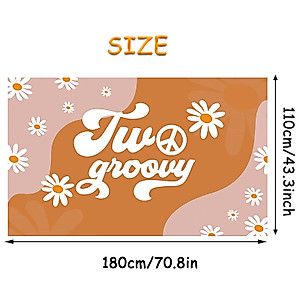 DARUNAXY Two Groovy Retro Hippie Boho Banner, 2nd Birthday Party Decoration 2 Year Old Birthday Party Supplies, Daisy Flower Groovy Backdrop for Baby Girls Hippie Theme Birthday Photography Background