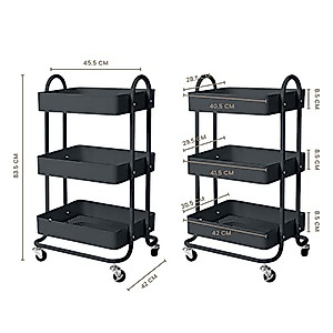 EKKIO Kitchen Trolley Cart, 25 lbs Max Load Per Basket, Utility Carts with Wheels Heavy Duty, with Lockable Casters, Easy to Assemble, Suitable for Office, Kitchen, Bedroom and Garden