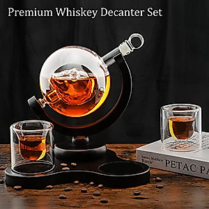 Whiskey Decanter Set with Glasses, Skull Whiskey Decanter Sets for Men, Bourbon Crystal Liquor Decanter with Wood Base & 360°Rotatable Bracket, Gift for Dad Anniversary Birthday House Warming Father