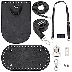 PH PandaHall Black PU Leather Backpack Making Kits DIY Knitting Crochet Bags Bag Bottom Shaper Pad Insert Cushion Base with Holes Bag Straps Clasps for Knitting Woven Bags DIY Backbag Purse
