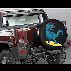 Surfer Dinosaur Tire Cover Spare Tire Type Cover Wheel Protectors Weatherproof Vinyl Leather for Truck, Trailer Rv, SUV 14 Inch