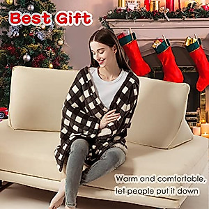 Soft Fleece Throw Blanket, Substitute for Wearable Blanket- Inside Cozy Sherpa and Outside Comfy Fleece Poncho Blanket with Buttons (Grey, 63" L×30" W)