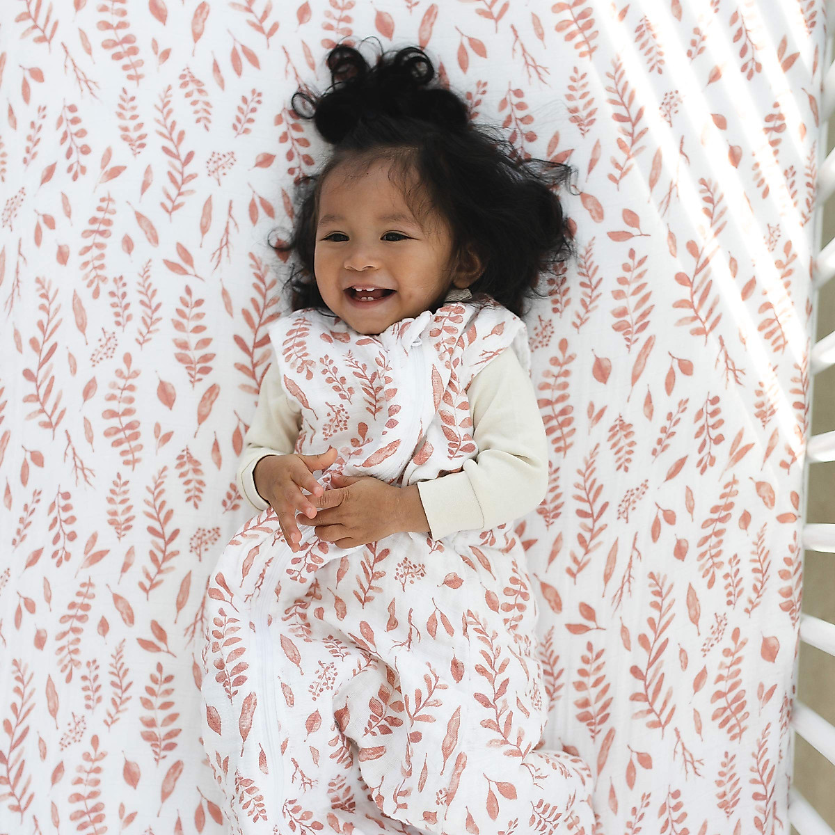 Bebe au Lait Classic Muslin Crib Sheet, 100% Cotton Muslin, Fits Standard Crib Mattress - Pink Leaves