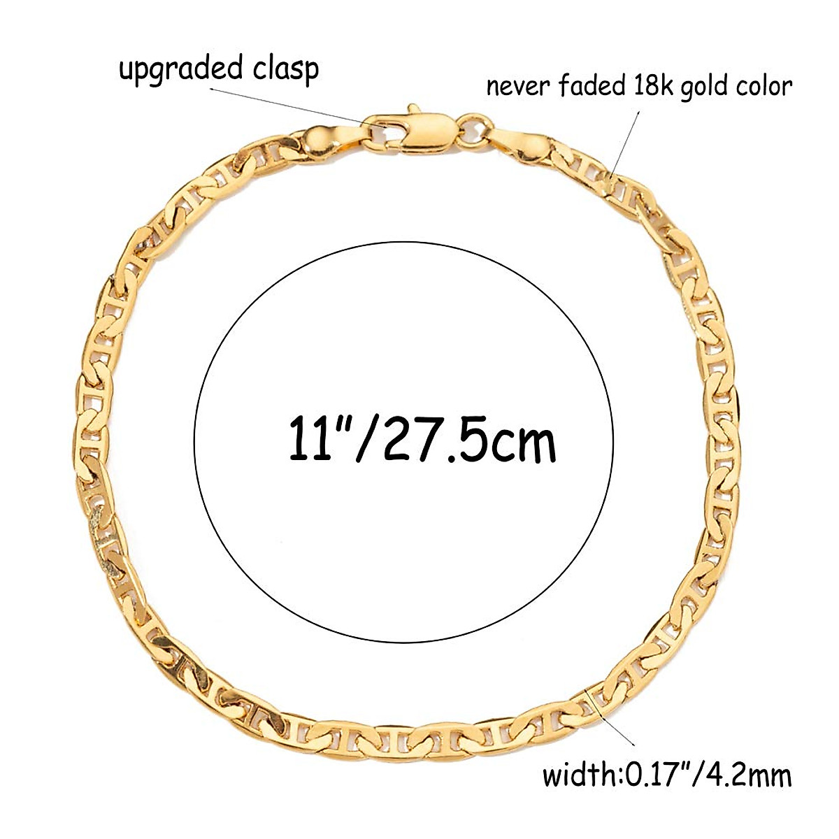 kelistom Gold Anklet for Women Teen Girls, 14K Gold / 18K Gold/Platinum Plated Flat Mariner Link Chain Ankle Bracelets for Women 9 10 11 inches (18K Gold, 11)