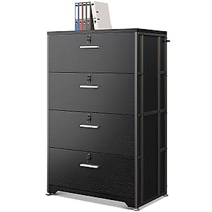 AODK File Cabinet Filing Cabinet for Home Office, Large File Cabinets with Lock, Office Storage Cabinet 4 Drawer for Legal/Letter/A4 File, Black
