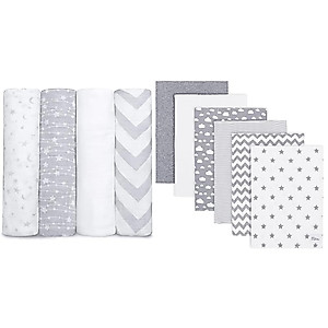 Comfy Cubs Muslin Swaddle Blankets and Burp Cloths 6 Pack Large 100% Cotton Bundled