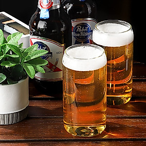 CWHHRN Glass Cups with Straw 6 Set, 16oz Beer Glasses, Glass Coffee Cups, Iced Coffee Glasses, Glass Tumbler for Whiskey, Soda, Tea (4 PACK)