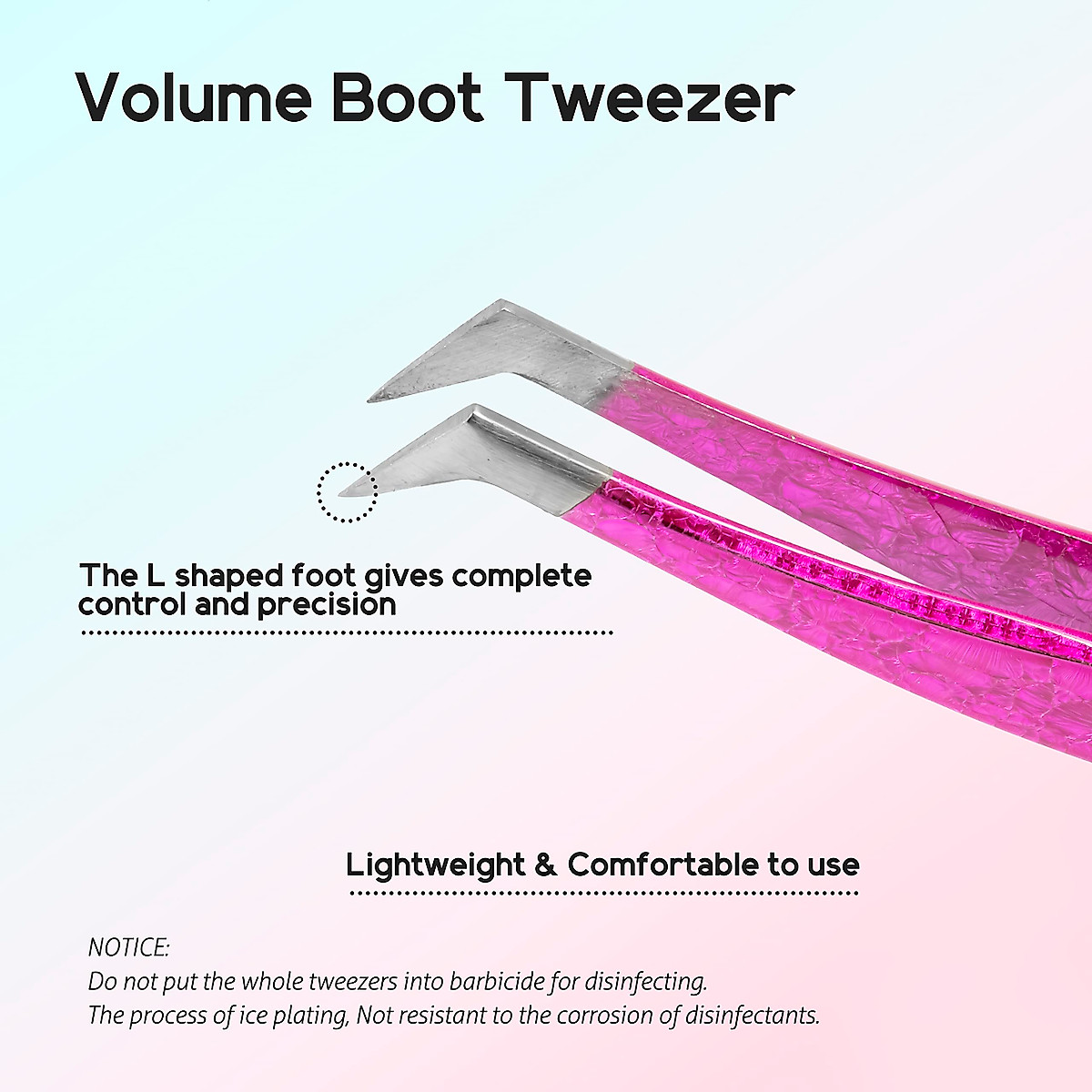 VAVALASH Lash Tweezers For Eyelash Extensions Pink Ice Crack Volume Boot Tweezers For Making Volume And Classic Fans 1 PCS Professional Individual Lashes Tweezer (Pink, V02）