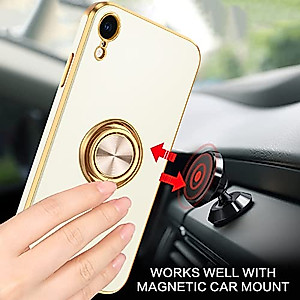 BENTOBEN for iPhone XR Case, Phone Case iPhone XR, Slim Fit Kickstand Ring Holder Design Shockproof Protection Soft TPU Bumper Drop Protective Girls Women Boys iPhone XR 6.1" Cover, White/Gold