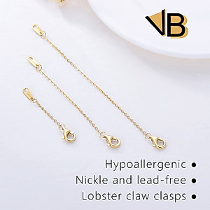 VANBARIS Necklace Extenders Gold Chain Extenders for Necklaces Extensions Sterling Silver Bracelet Extender Gold Necklace Extenders for Women 3 Piece Set, 1 2 3 Inch