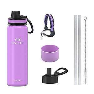 AZ LEVELUP Vacuum Insulated Stainless Steel Water Bottles, Double Walled, Wide Mouth Sport flasks Leak Proof Straw & Spout Lids, Modern Thermos, Paracord Handle, Protective Silicone Boot, 220z-Orchid