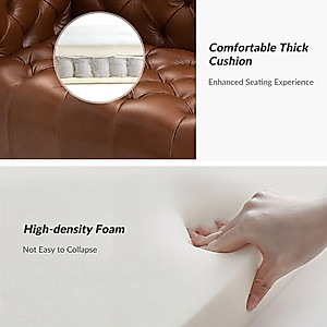 HULALA HOME 85" W Genuine Leather Sofa Couch with Metal Legs, Button-Tufted 3-Seater Sofa with Square Arms, Mid Century Modern Upholstered Couch for Living Room, Bedroom, Apartment, Brown