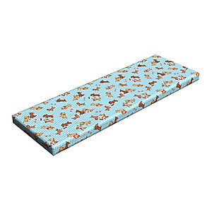 Ambesonne Dog Bench Cushion, Checkered Square Pattern Background Playful Puppies Paw Print Golden Retriever Breed, Standard Size Foam Pad with Decorative Fabric Cover, 45" x 15" x 2", Multicolor