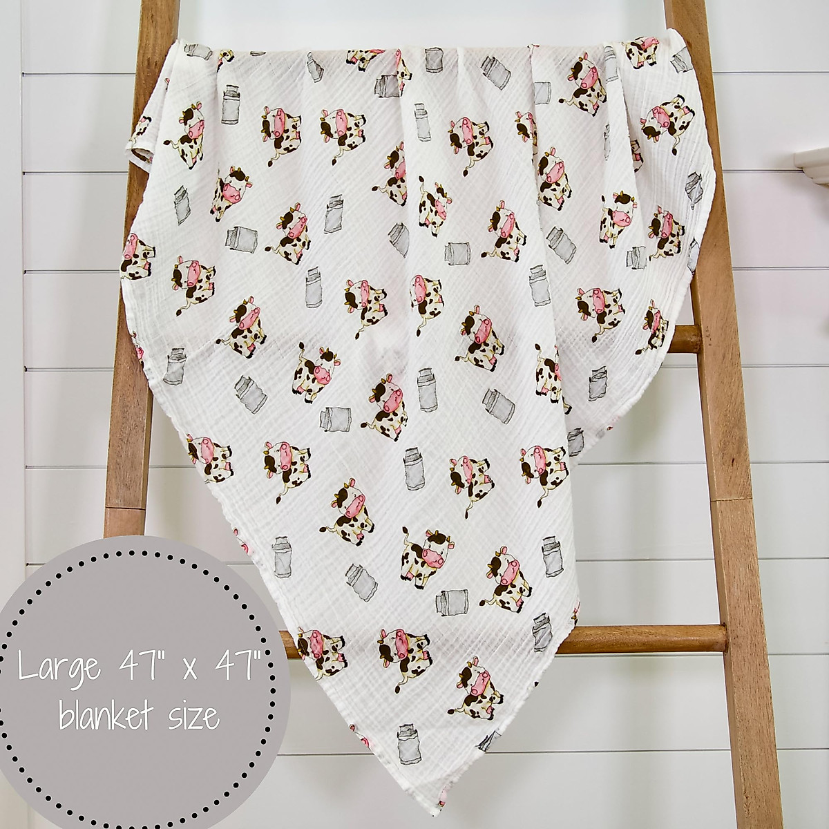 LollyBanks Swaddle Blanket | 100% Muslin Cotton | Gender Neutral Newborn and Baby Nursery Essentials for Girls and Boys, Registry | Cow Print