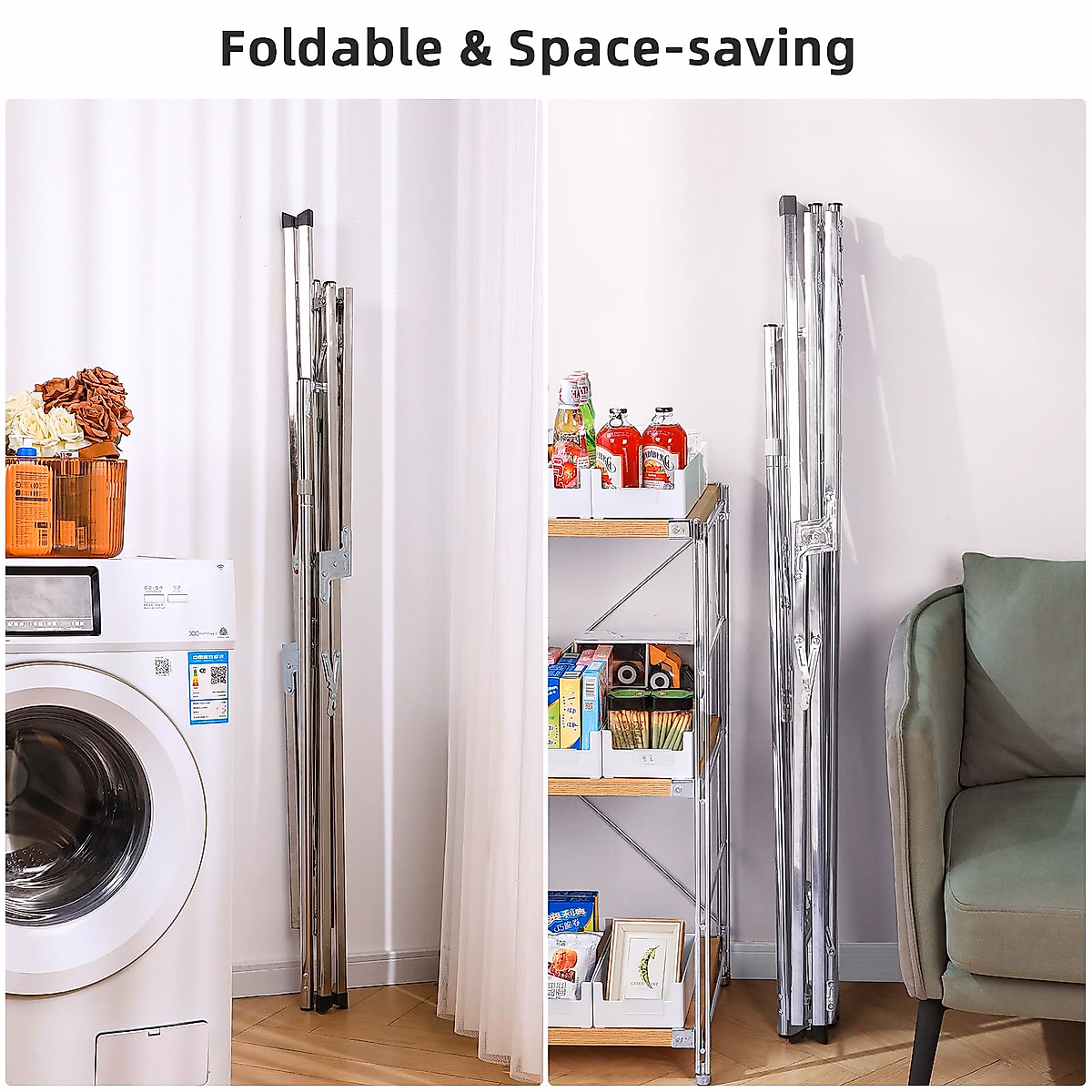 funest Clothes Drying Rack, 79 Inches Adjustable & Foldable Laundry Drying Rack, Heavy Duty Stainless Steel Drying Rack Clothing with 20 Hooks, 12 Clips, Suitable for Indoor, Outdoor and Balcony