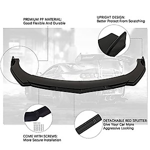 DREAMIZER Universal Front Splitter Lip Chin Spoiler Protector Lip Kitwith 8"-11" Strut Rod(Red) Universal Fit - Gloss Black,Black Tongue