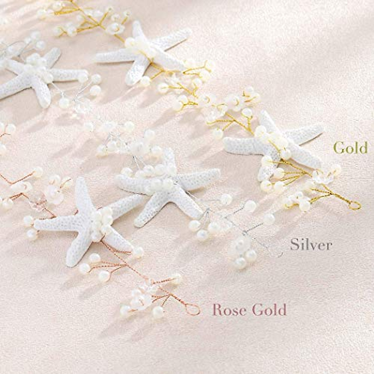 Unicra Starfish Bride Wedding Hair Vine Pearl Bridal Headband Headpiece Beach Wedding Hair Accessories for Women and Girls (A Silver)