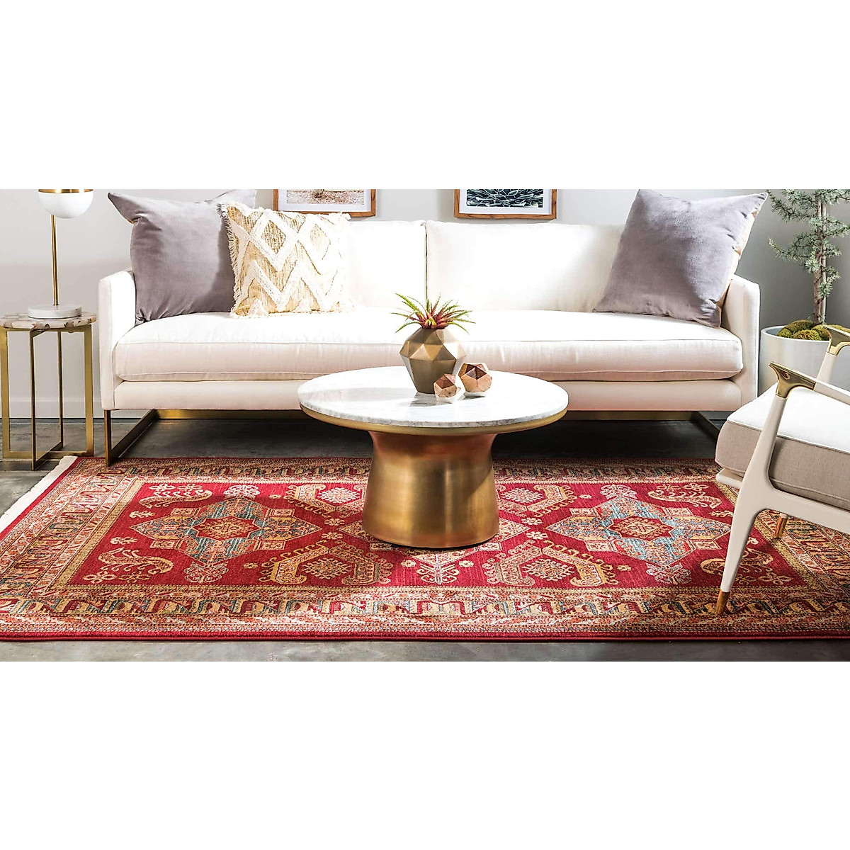 Unique Loom Sahand Collection Traditional Geometric Classic Red Area Rug (5' 0 x 8' 0)