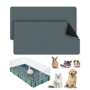 Bissap 2 Packs Guinea Pig Cage Liners, 47''X24'' Washable Guinea Pig Pee Pads Non Slip Reusable Fast and Super Absorbent Bedding for Small Animals Rabbit Hamster Chinchillas Rat - Grey
