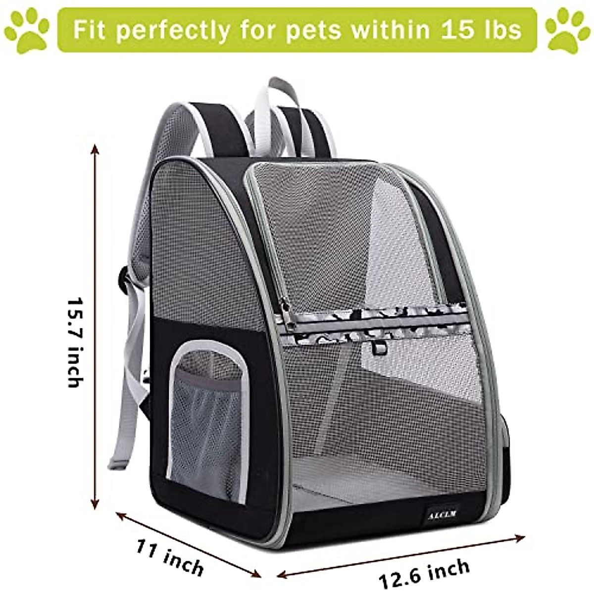 ALCLM Pet Carrier Backpack for Dogs and Cats Backpack,Puppies,Fully Ventilated Mesh,Airline Approved,Designed for Travel, Hiking, Walking & Outdoor Use-Black