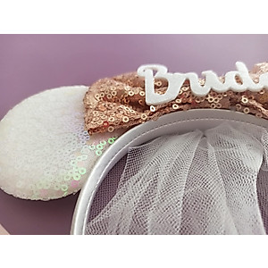 MapleLeaf Bride To Be Minnie Ears Headband, White Bridal Veil, Honeymoon Ears for Engagement Party or Bachelorette (White)