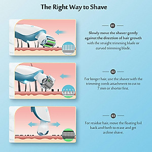 Electric Shaver for Women, Ribivaul Women's Electric Razor for Legs and Underarms, Cordless Ladies Electric Razor for Women Pubic Hair, 3-Blade in 1 Foil Shaver and Bikini Trimmer, Wet & Dry Use, Blue