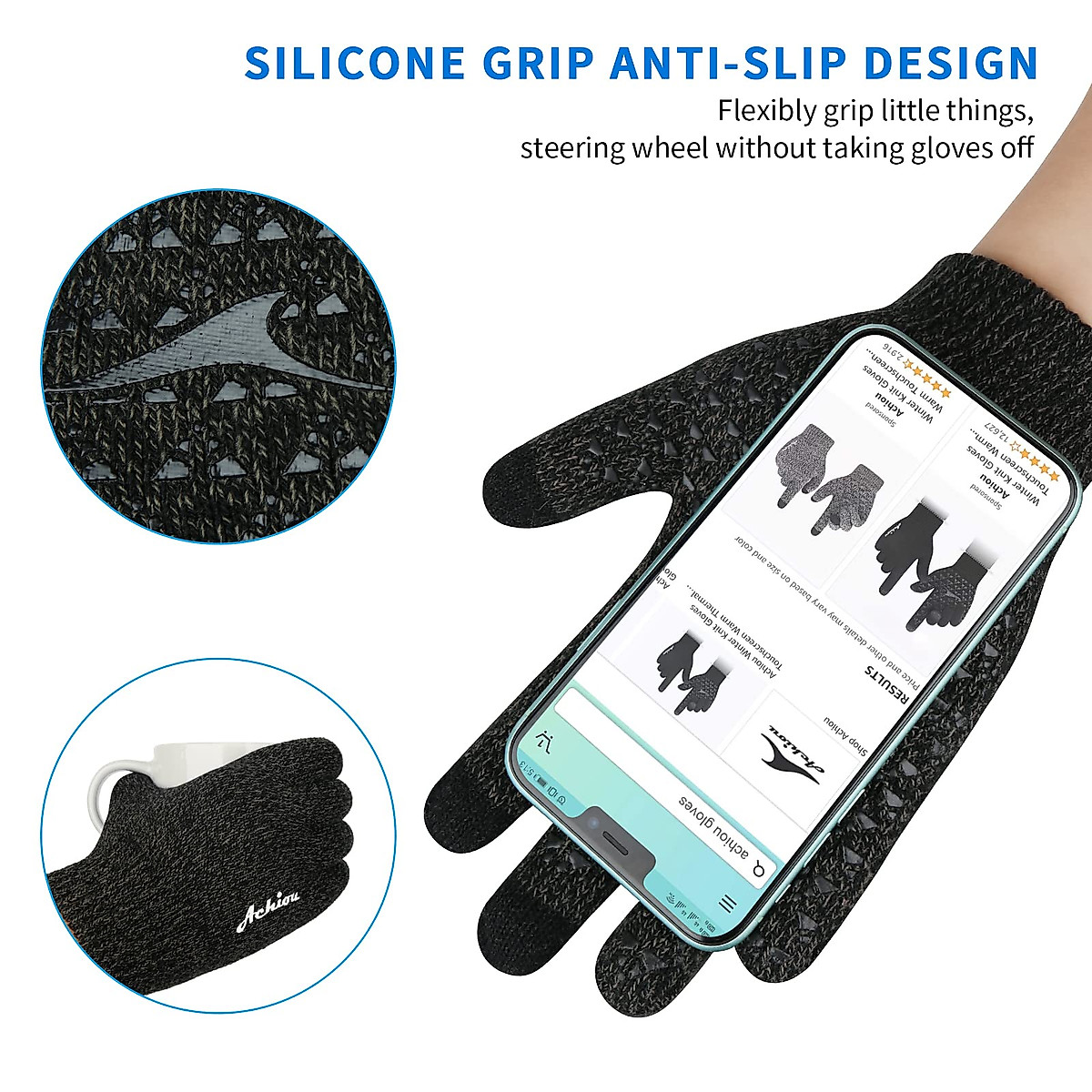 Achiou Winter Gloves for Men Women, Touch Screen Texting Warm Gloves with Thermal Soft Knit Lining,Elastic Cuff