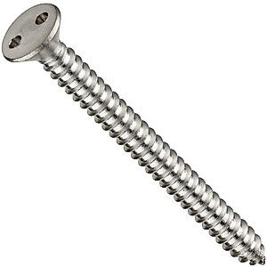 18-8 Stainless Steel Sheet Metal Screw, Plain Finish, Flat Head, Drilled Spanner Drive, Type AB, 1-1/2" Length, #8 Threads, Made in US (Pack of 25)
