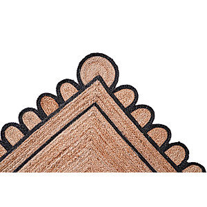 Shiv Shakti Exports Scallop Pattern Jute Bohemian Area Rug Black Scalloped Jute Area Runner Rug Black Woven Rug (Black, 4'x6' Ft / 120x180 Cm)