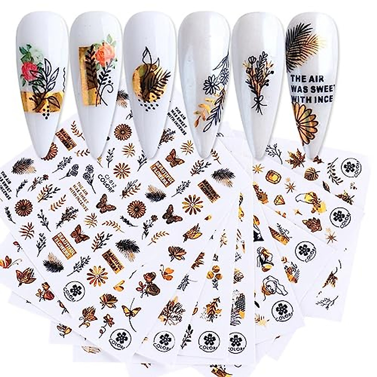 Gold Maple Leaf Nail Sticker Nail Supplies Nail Art Stickers Nail Decals Stickers para Uñas Nail Art Stickers for Nails Self-Adhesive SummerThanksgiving Nail Art Design Decor Access 9PCS