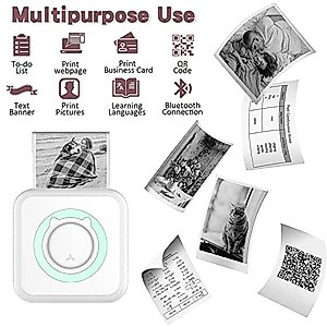 TVAIGER Mini Printer Portable, Wireless Bluetooth Thermal Sticker Printers with 6 Rolls Printing Paper, Compatible with Android iOS for Label Receipt Photo Notes and Memos (Green)