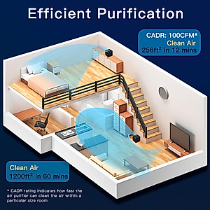 AIRTOK Air Purifier for Home Allergies Pets Hair in Bedroom Covers up to 1200 Sq.Ft with PM2.5 Index, Double-sided Air Inlet Hepa H13 Filters with Auto Mode, Remove Dust Smoke Pollutants Odor, Black