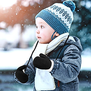 ONESING 2 Pair Toddler Mittens Baby Mittens Toddler Gloves Newborn Mittens Warm Gloves Knit Gloves Winter Gloves for baby Girls Boys, Black, Grey