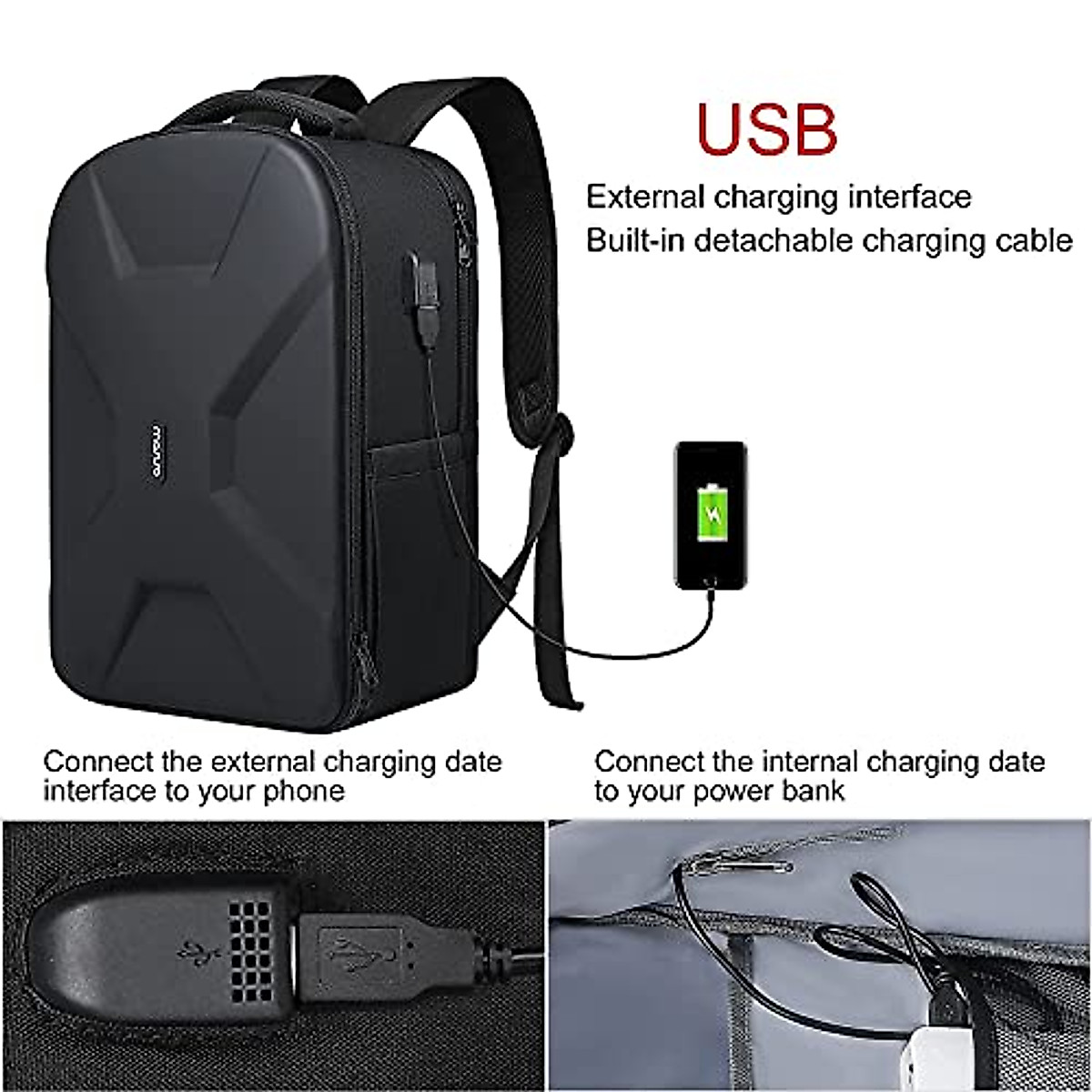MOSISO Neoprene Sleeve Bag with Small Case Compatible with 13-13.3 inch Laptop & 15.6-16 inch Waterproof Hardshell Laptop Backpack with USB Charging Port, Black