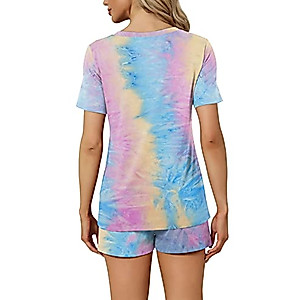 RUBZOOF Pajama Sets for Women Tie-dye Casual Soft Short Sleeve Summer Lounge Sets Sleepwear Tie-dye-B M