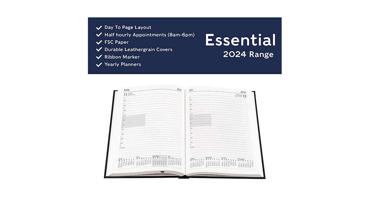 Collins Essential 2024 Daily Planner with Appointments - A5 Blue