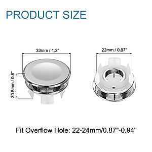 uxcell 8pcs Sink Overflow Rings, Bathroom Kitchen Basin Trim Bath Sink Hole Round Head Double Layer Plastic Overflow Drain Cover Insert in Hole (Silver Tone, White)