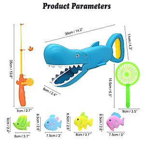 Bath Toys , Shark Grabber Bathub Baby Toy Magnetic Fishing Games Playing Set , Floating Fish Toys in Bathtub Bathroom Pool for Babies Toddlers and Kids Age 3+ (Light Blue)