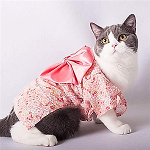 1pc Japanese Kimono with Small Flowers Printing Outfit Costumes for Pets Dogs Puppy (Pink XS)
