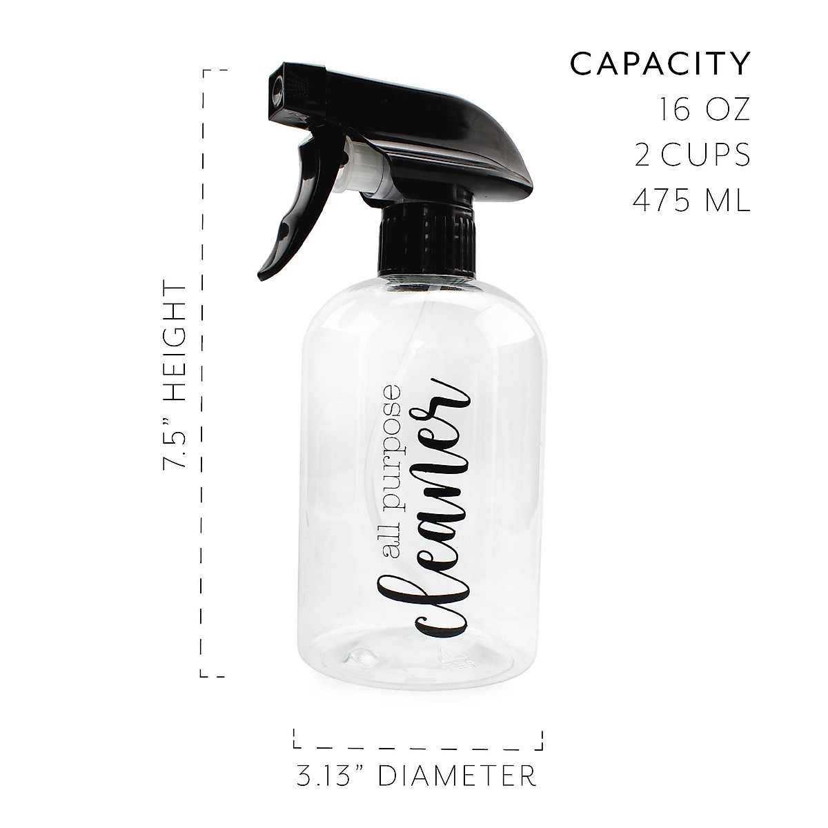 Cornucopia Plastic Cleaning Spray Bottles with Labels (Set of 4); 16oz Refillable Trigger Sprayers w/ 3 Settings and Farmhouse Script Labels