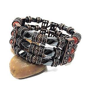 Native American Inspired Bracelet Beaded Bohemian Cuff Bracelets for Women Men Red Jasper and Black Onyx Jewelry