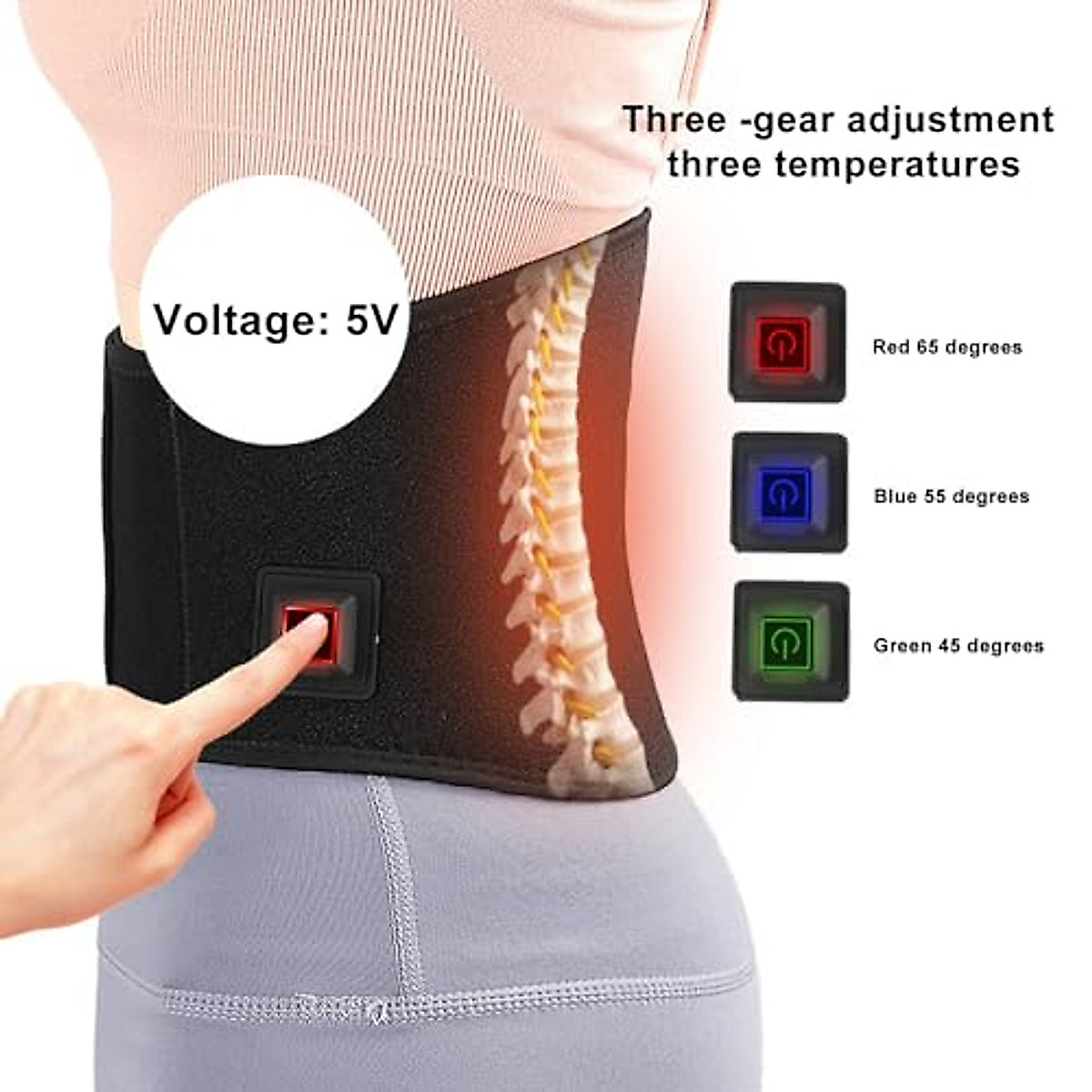 Erhigher Back Heating Pad, Adjustable Even Heating Safe Lower Back Pain Relief Electric Waist Support Vibration Massage Therapy Helpful for Lumbar Spine, Cramps Black