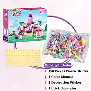BRICK STORY Girls Princess Castle Building Blocks Toys 178 Pieces Pink Palace Fairy Castle Building Set Girls Friends Construction Toy Castle Playset Great Small Gift for Kids Age 6 7 8 9 10 and up