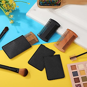 Natural Sandalwood Dual Action Beard and Moustache Combs with Faux Leather Cases (6 Pieces, Yellow, Black, Reddish Brown)
