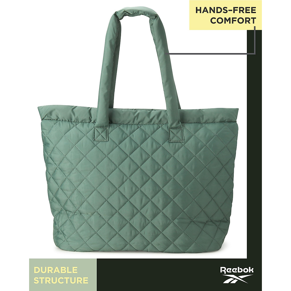 Reebok Women's Puffer Tote Bag - Carry On Sports Gym Shoulder Bag - Lightweight Casual Purse, Size ONE SIZE, Trek Green