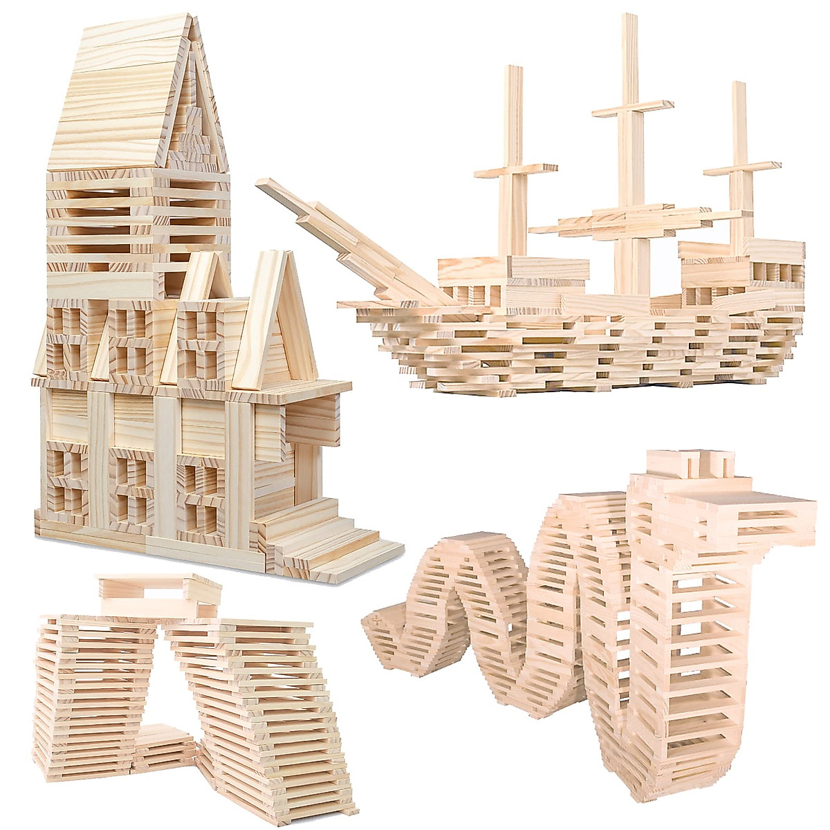NiToy Wooden Building Blocks 100PCS Montessori STEM Toy for Kids, Solid Natural Pine Wood, Creative Shapes for 3D Space Stacking Games and Sensory Play, Educational Preschool Learning for Boys & Girls