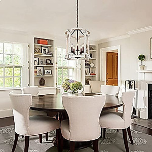 LOG BARN Farmhouse Chandelier, 5-Light Lantern Chandelier for Foyer, Kitchen Island, Dining Room, Weathered White Wood, 16.5’’ W