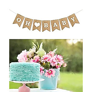Shimmer Anna Shine Oh Baby Burlap Banner for Baby Shower Decorations and Gender Reveal Party